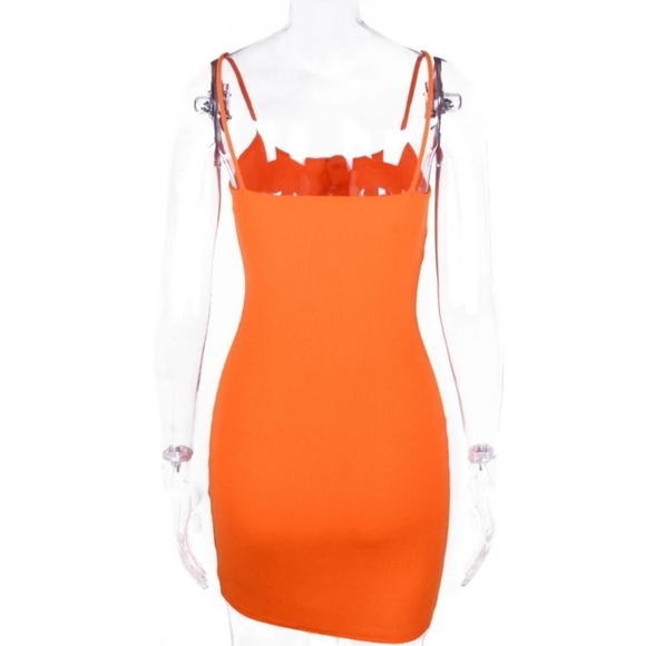 Dresses | Neon Orange Spaghetti Straps Sexy Bodycon Dress | Poshmark